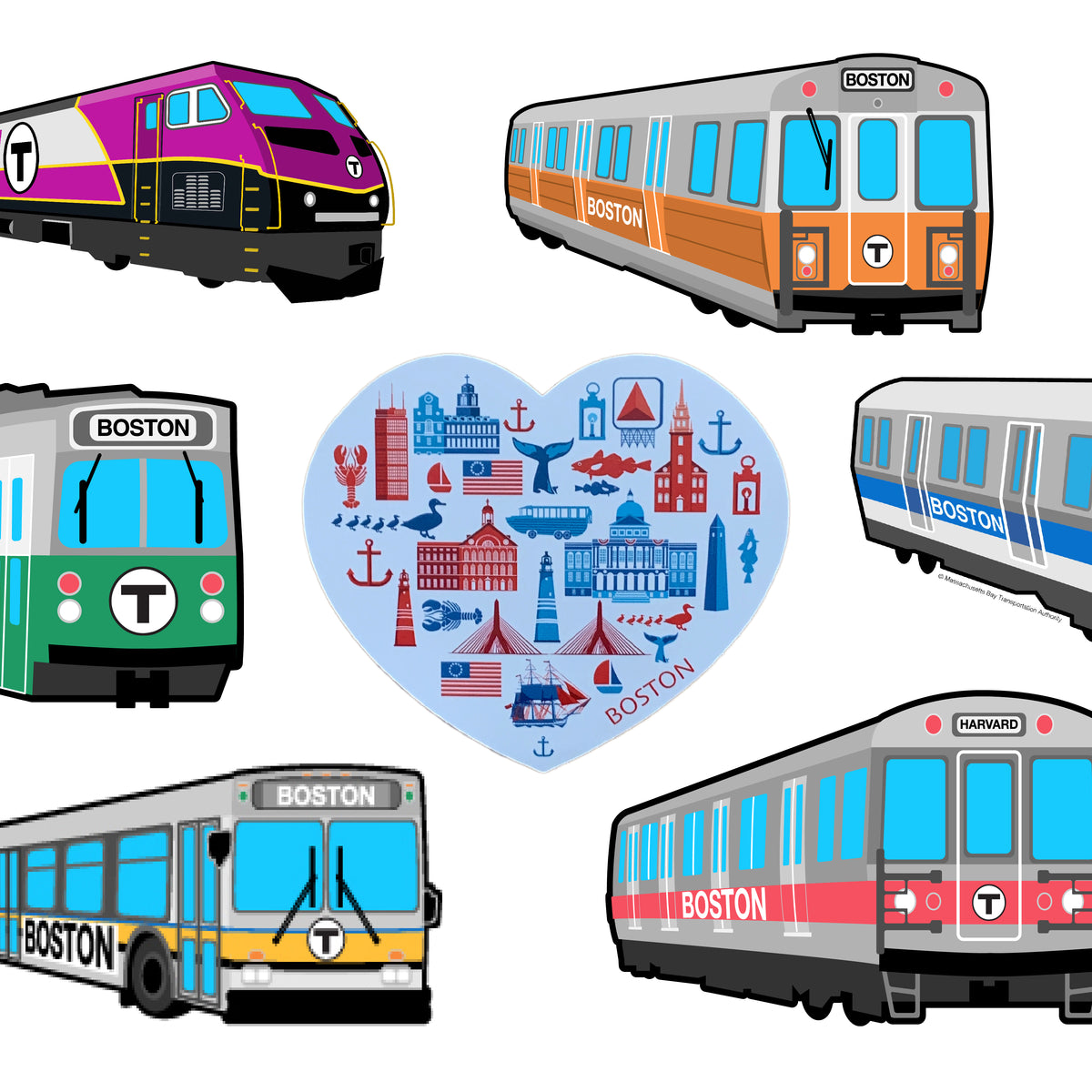 MBTA and Boston Large Vinyl Souvenir Stickers | Sidetrack Products